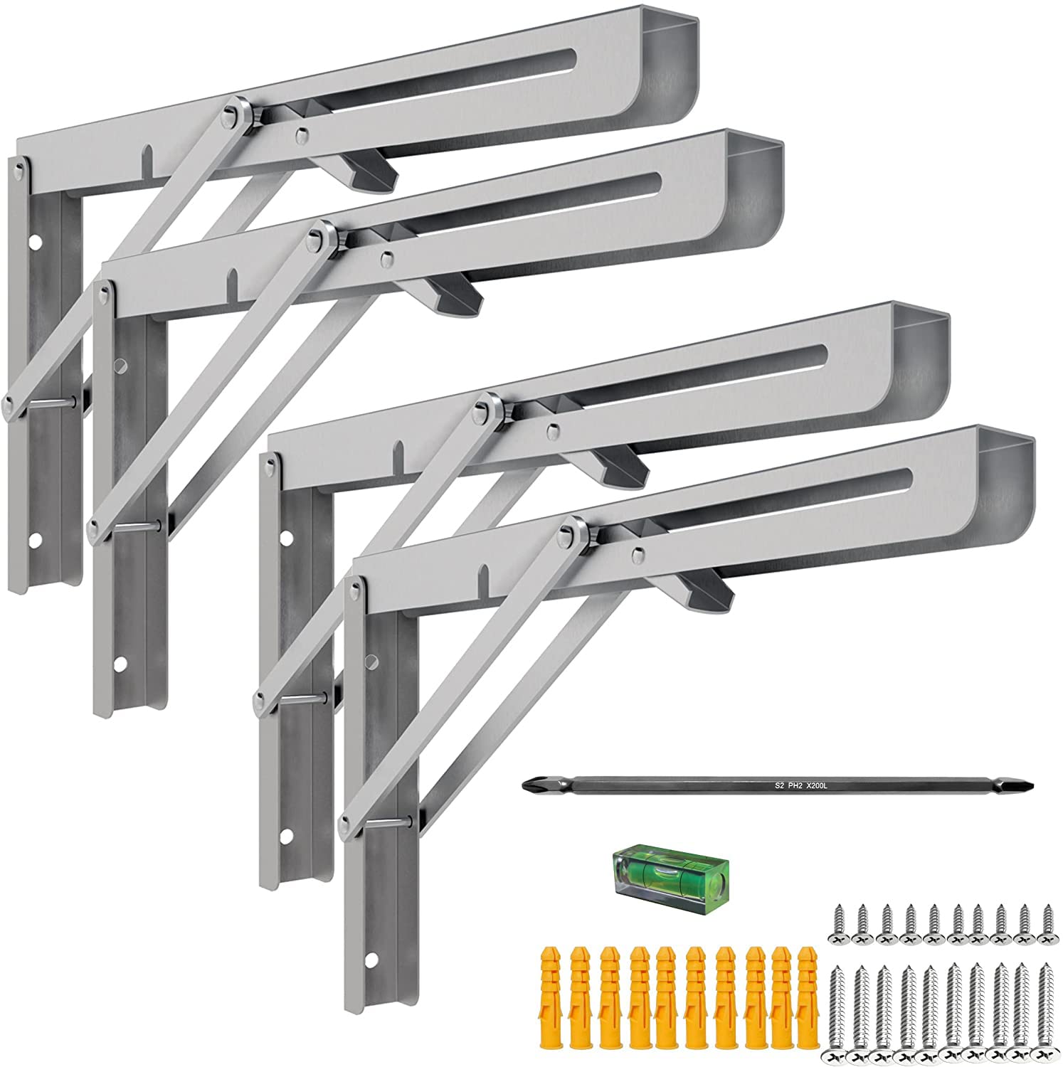 MySit 16" Folding Shelf Brackets 4-Pack, 550lb Load Capacity - Heavy ...